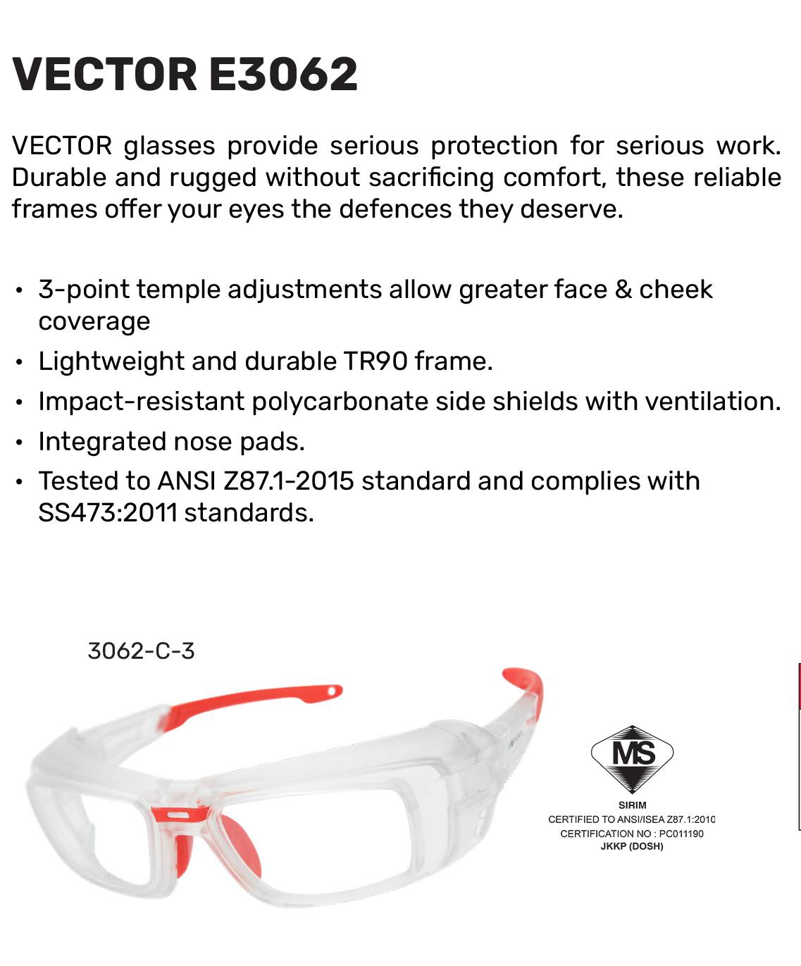 WORKSafe® VECTOR E3062 SAFETY PRESCRIPTION EYEWEAR