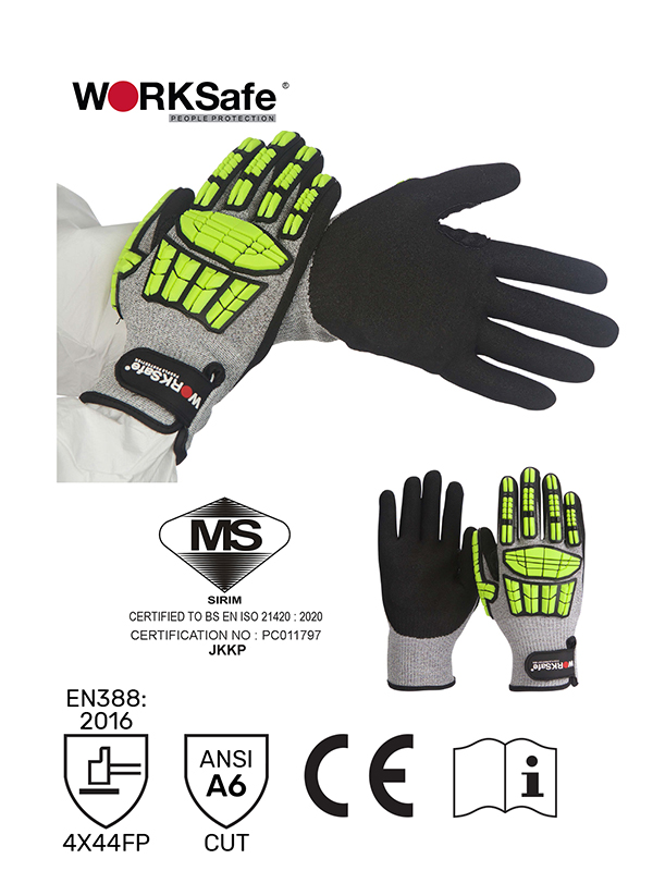 WORKSAFE N600IMP NITRILE MICROFOAM PALM COATED TPR IMPACT SAFETY GLOVES ...
