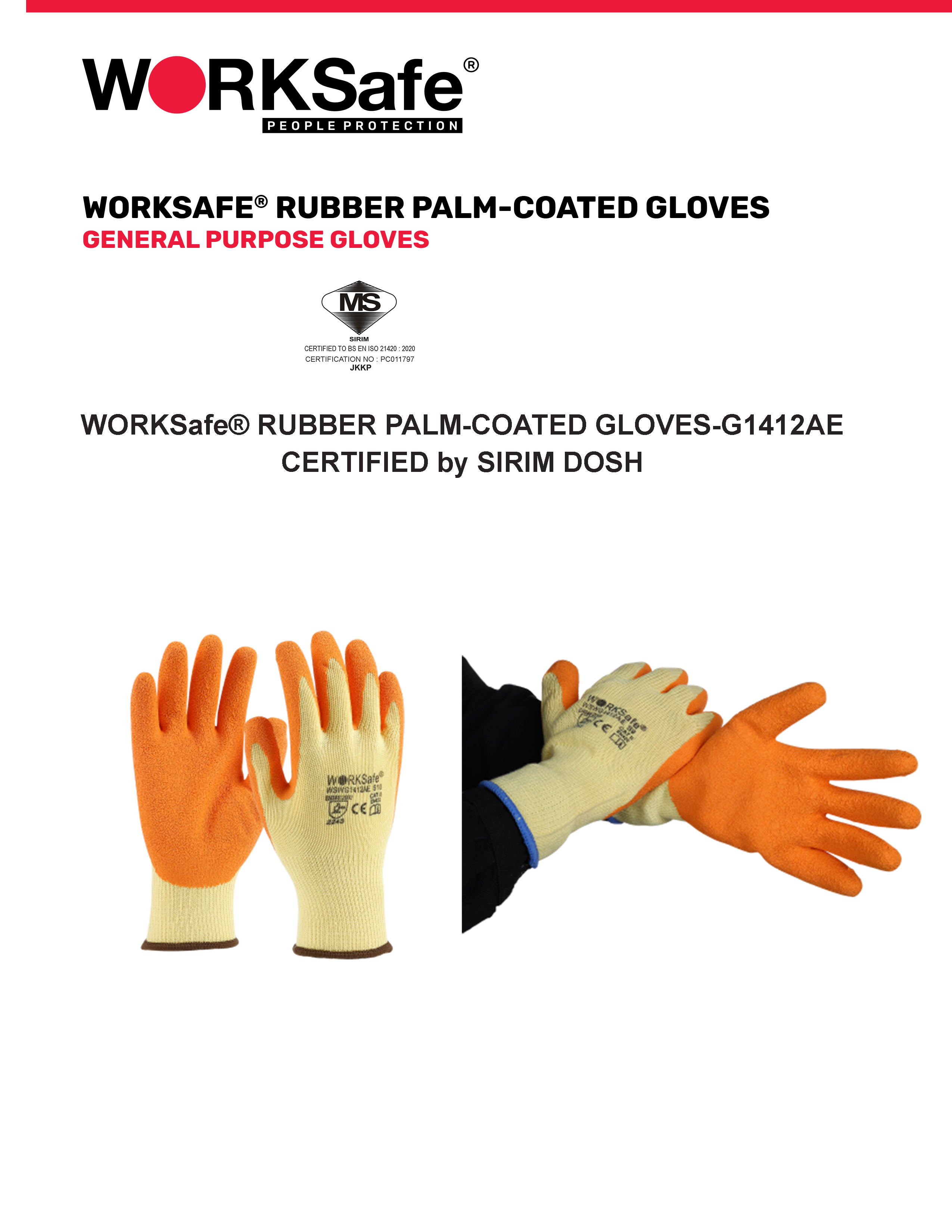 WORKSafe RUBBER PALM-COATED GLOVES-G1412AE